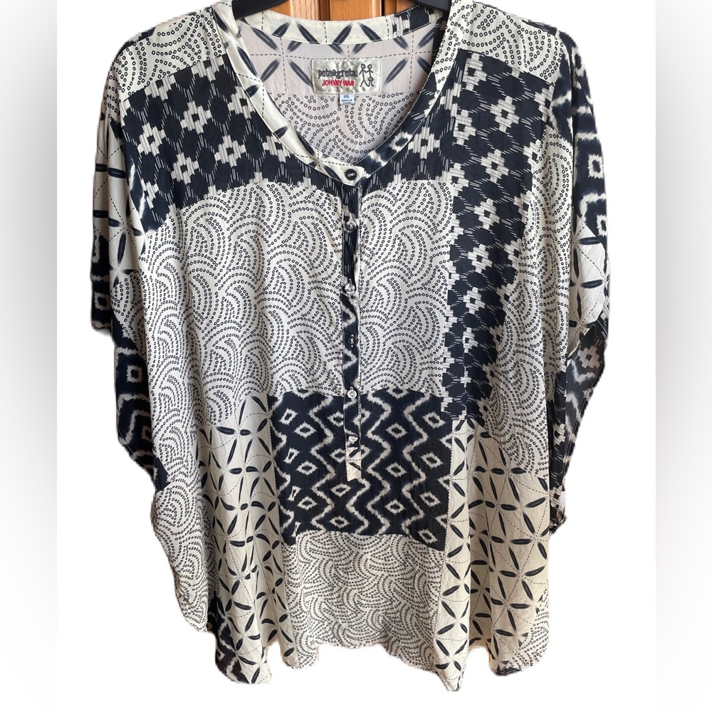 Johnny Was Pete & Greta Black And Ivory Poncho Silk T… - Gem